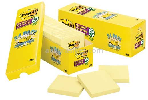 Post-it Super Sticky Notes 654-24SSCP 3 in x 3 in Canary Yellow 3M ...