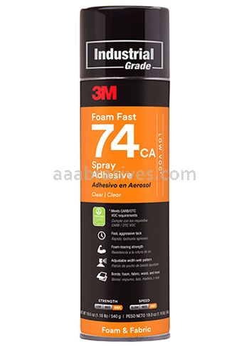 3M Foam Fast 74 CA Spray Adhesive Low VOC 25%, Clear